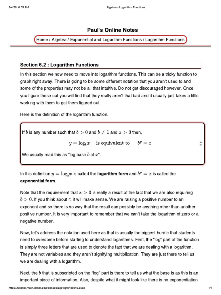 Algebra - Logarithm Functions | PDF | Logarithm | Exponentiation