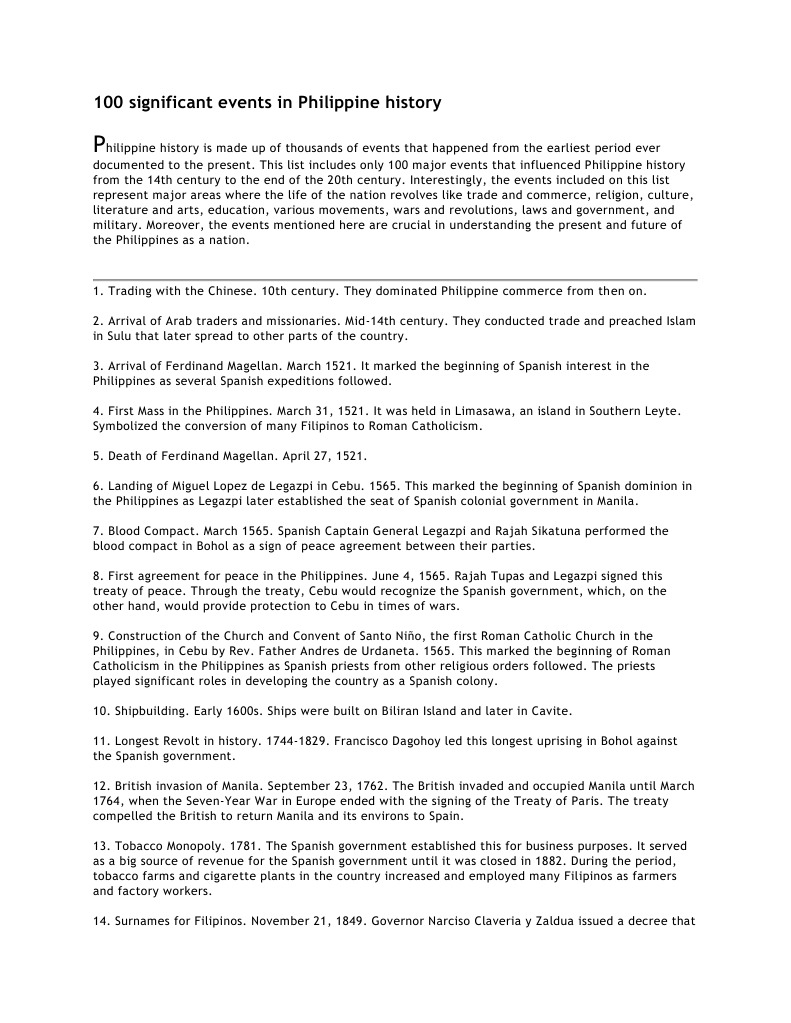100 Significant Events in Philippine History | PDF | Corazon Aquino ...