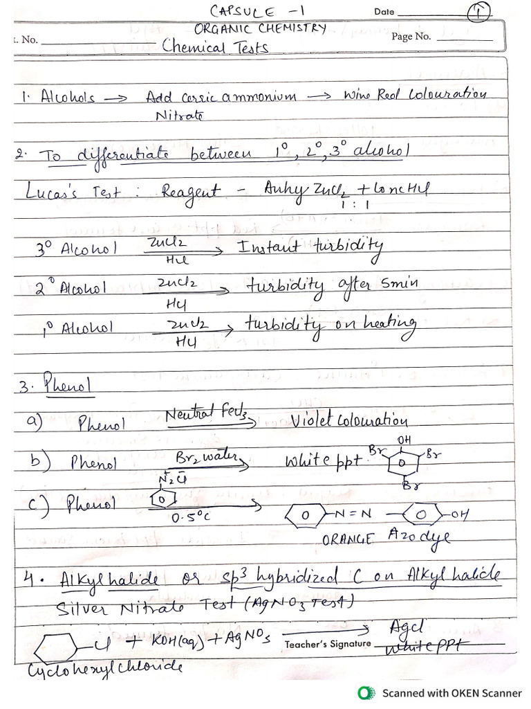 Class-12 Handout for Chemical Test & Name Reactions | PDF