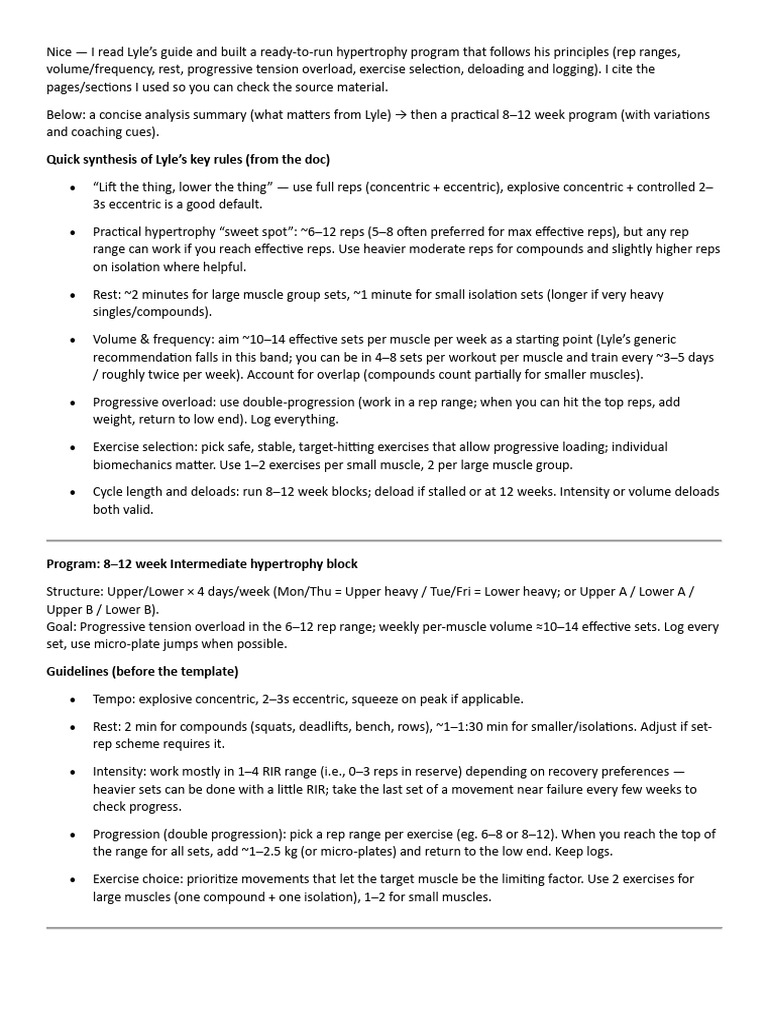 Lyle McDonald Hypertrophy Program | PDF | Muscle Hypertrophy | Physical ...