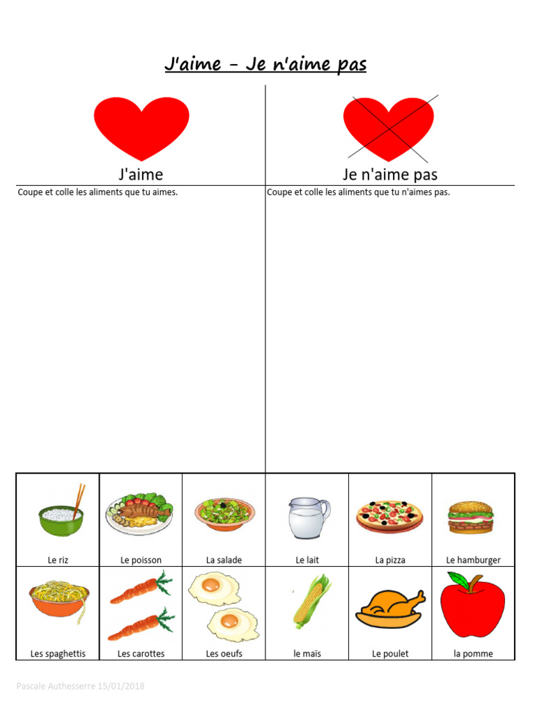 J'Aime - Je N'aime Pas - Coupe Et Colle Les Images | PDF
