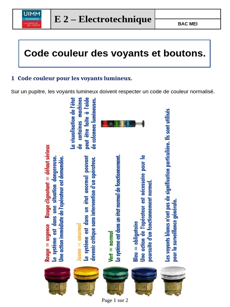 Code Couleur Voyants - Boutons | PDF