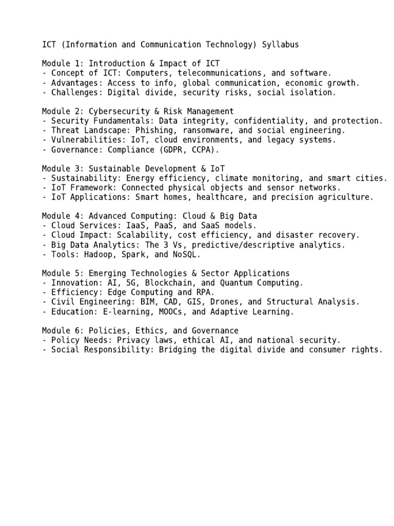 ICT Syllabus | PDF