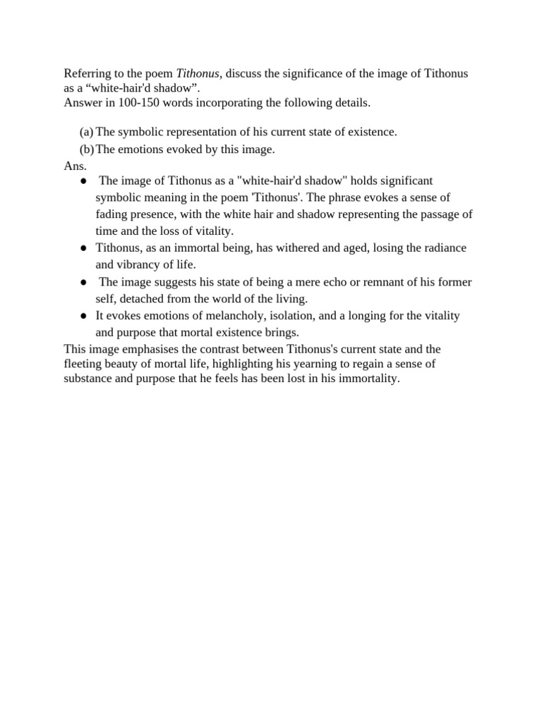 Tithonus Model Answer | PDF