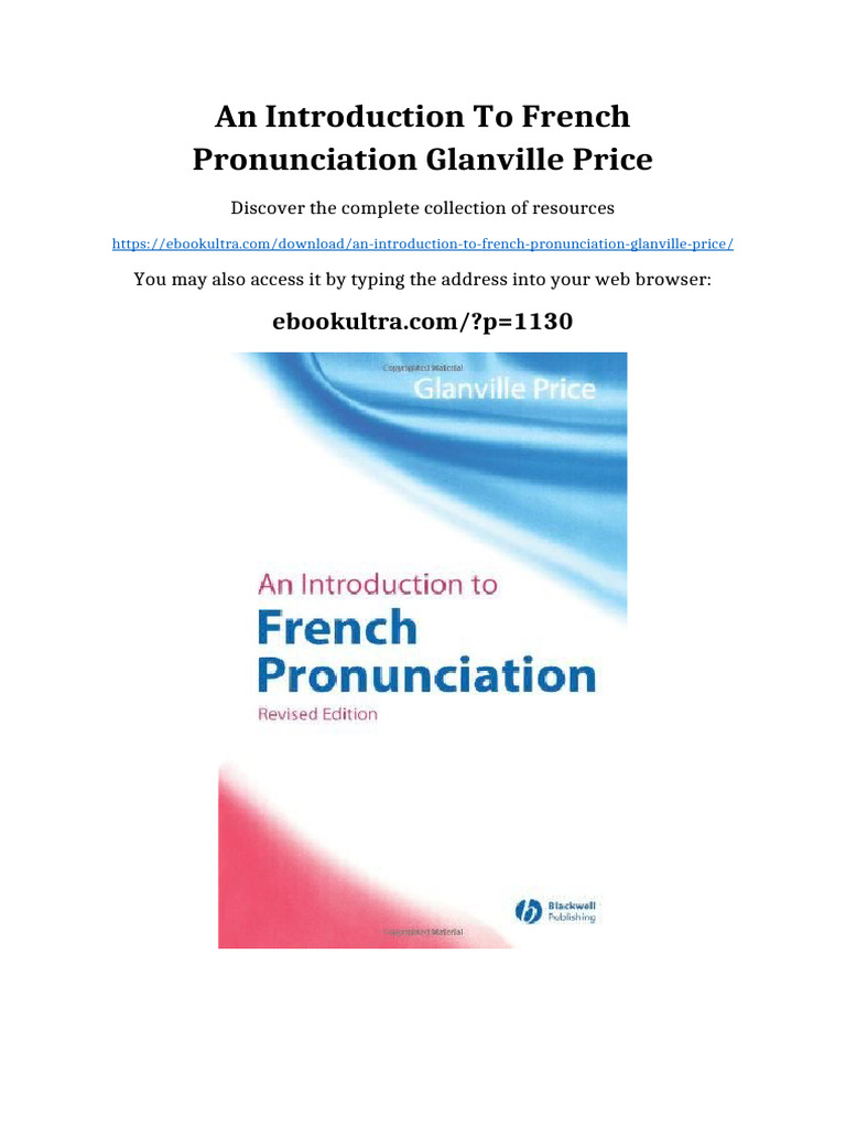 An Introduction to French Pronunciation Glanville Price available full ...