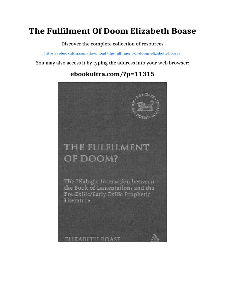 The Fulfilment of Doom Elizabeth Boase Full Chapters Included | PDF