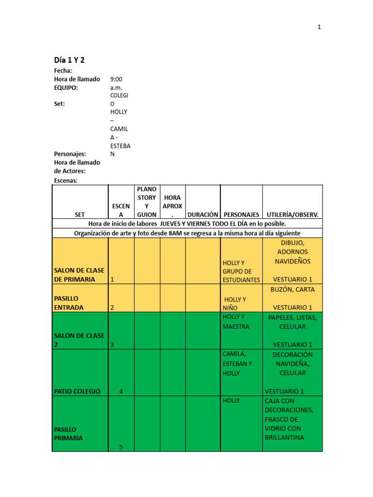 Plan de Rodaje .Docx | PDF