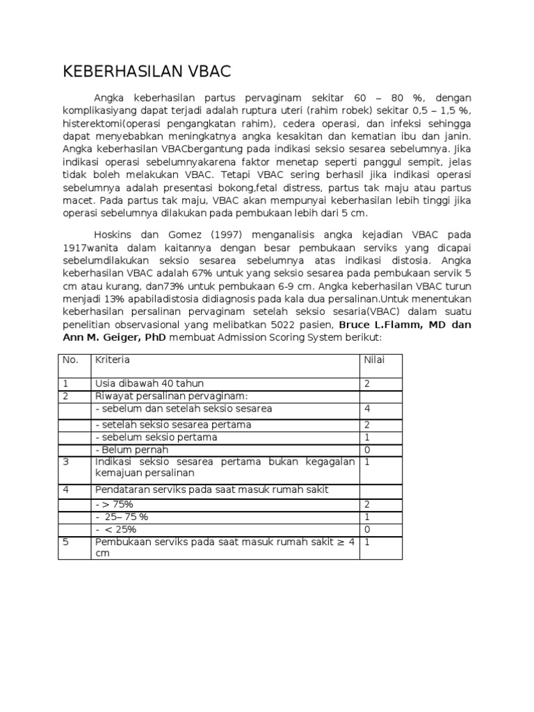 Keberhasilan Vbac | PDF