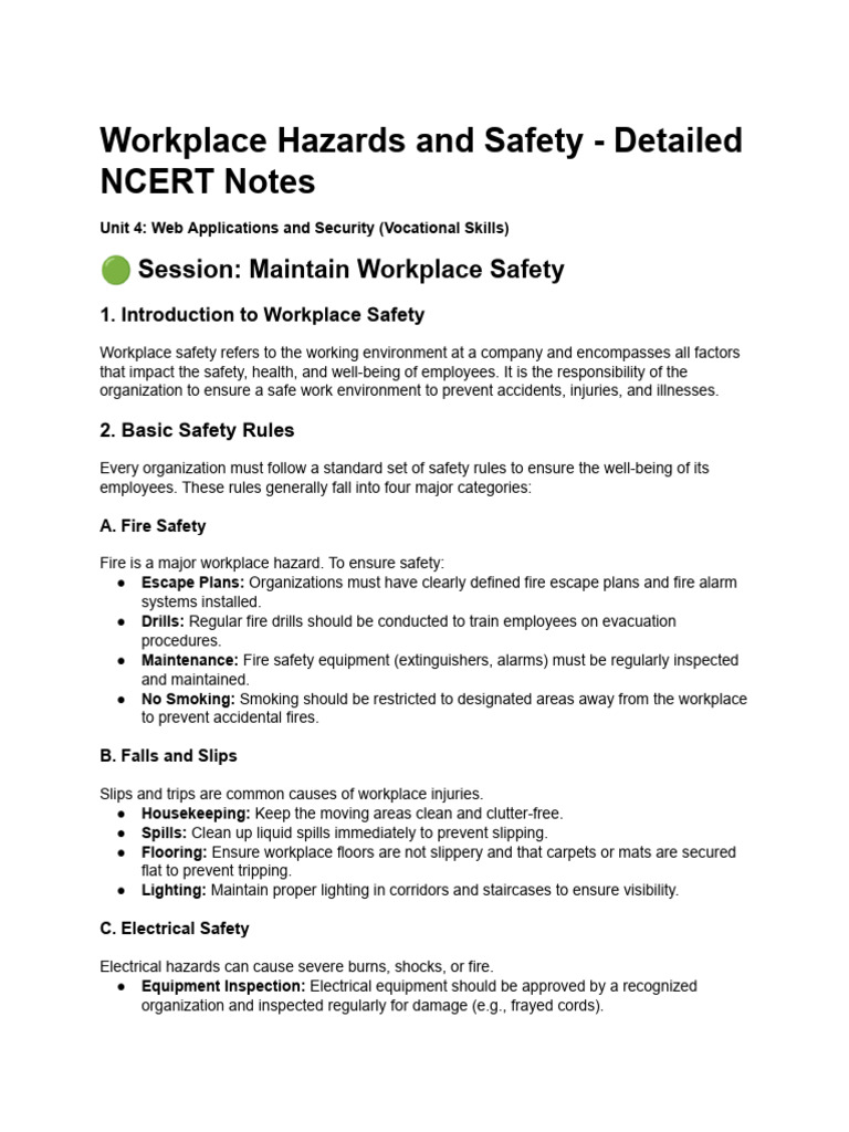 Workplace Hazards and Safety Notes | PDF | Hazards | First Aid