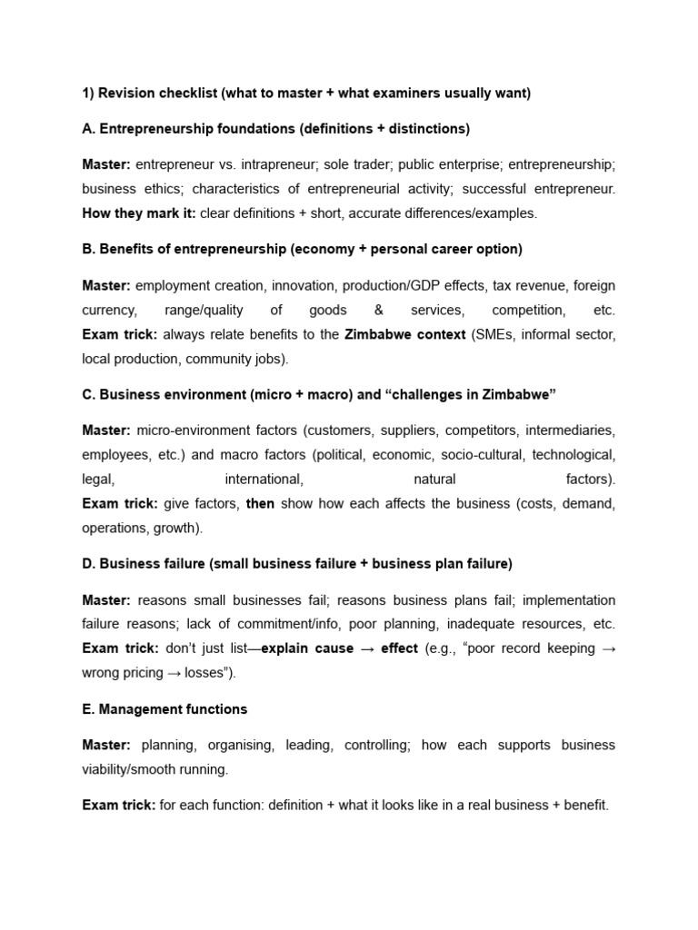 ESD REVISION CHECKLIST | PDF | Entrepreneurship | Marketing