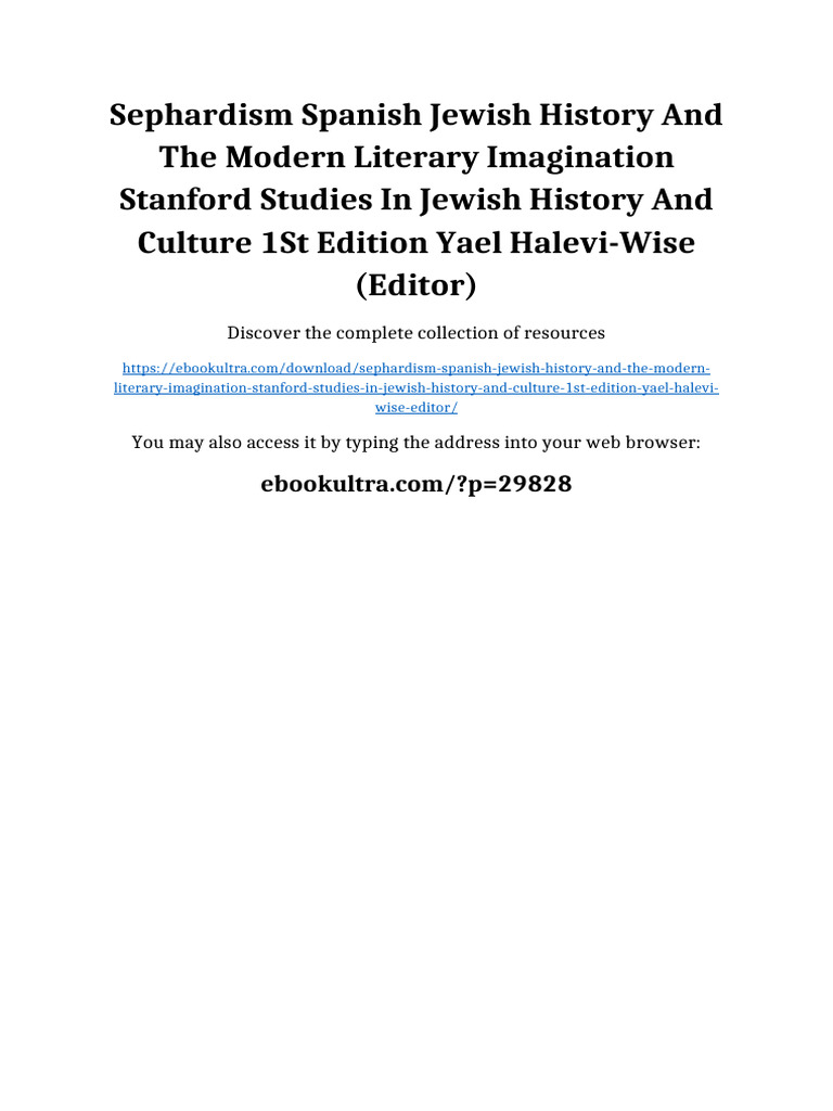 Sephardism Spanish Jewish History and the Modern Literary Imagination ...