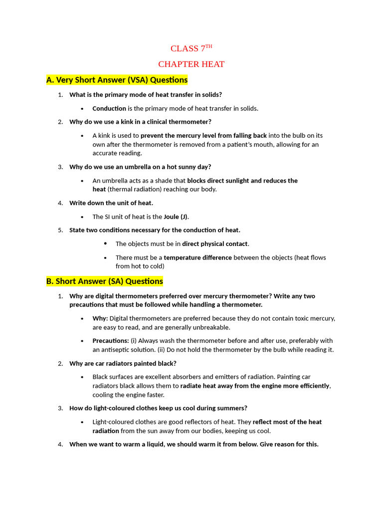 Class 7th Heat | PDF | Heat | Heat Transfer