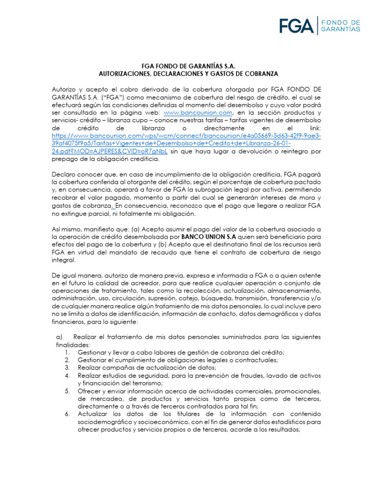 Formato AVAL FGA Fondo de Garantía | PDF | Pagos