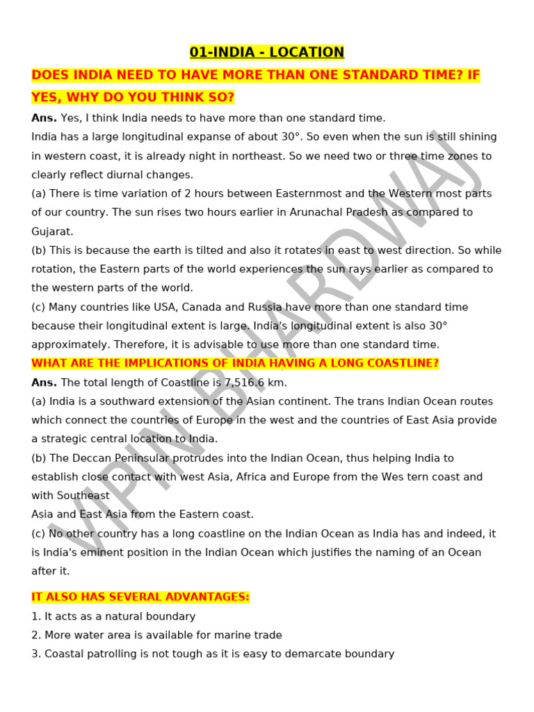 11th Geo Notes India - Location-1 | PDF | Latitude | Longitude