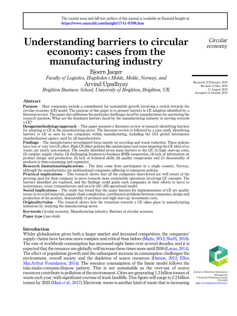 9( Barriers to Circular Economy) | PDF | Recycling | Sustainability