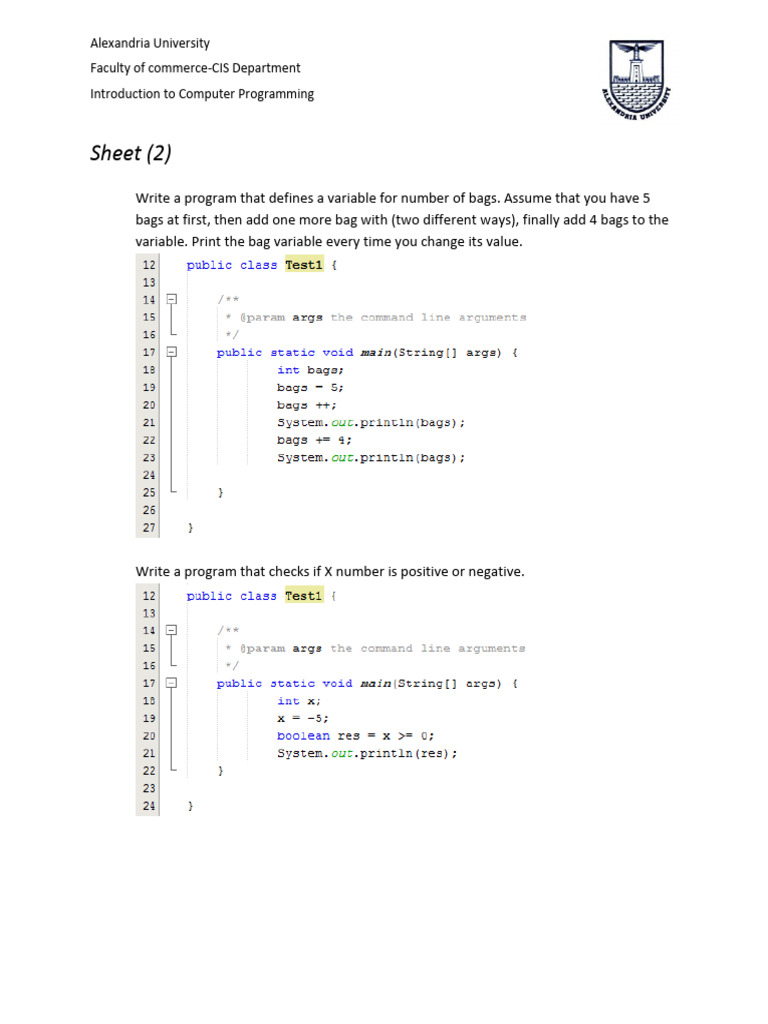 Programming Sheet(2) Answers | PDF