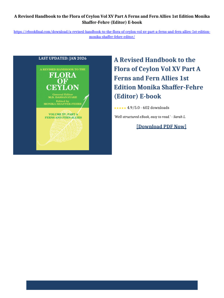 A Revised Handbook to the Flora of Ceylon Vol XV Part A Ferns and Fern ...