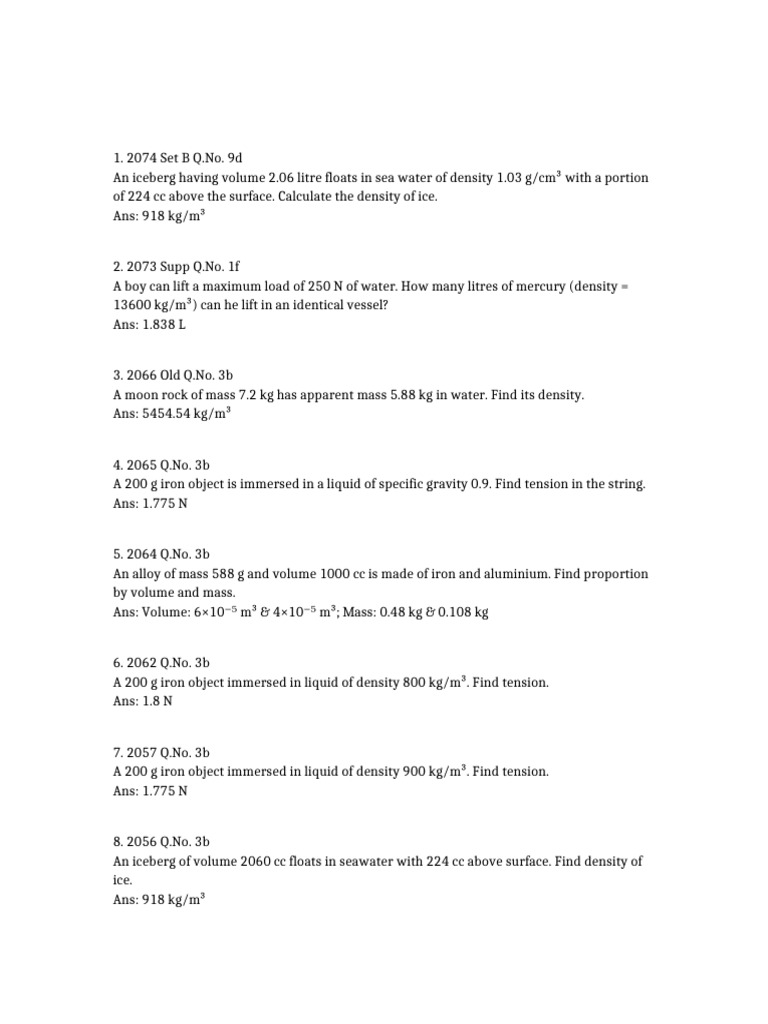 Mechanical Properties of Liquids Numericals | PDF