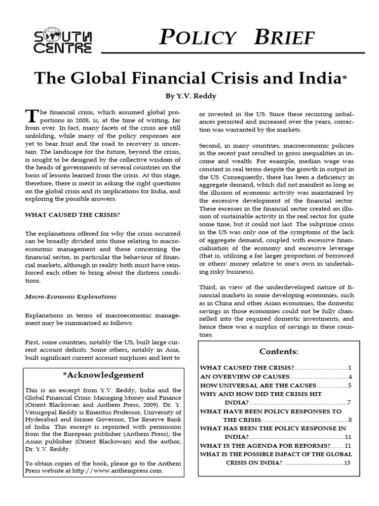 Global Financial Crisis and India | PDF | Central Banks | Banks