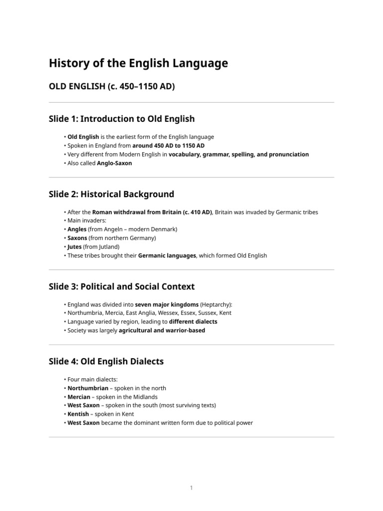 History of the English Language – Old English | PDF | English Language ...