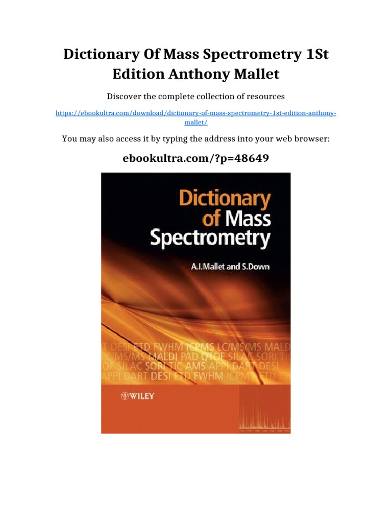 Dictionary of Mass Spectrometry 1st Edition Anthony Mallet Available ...