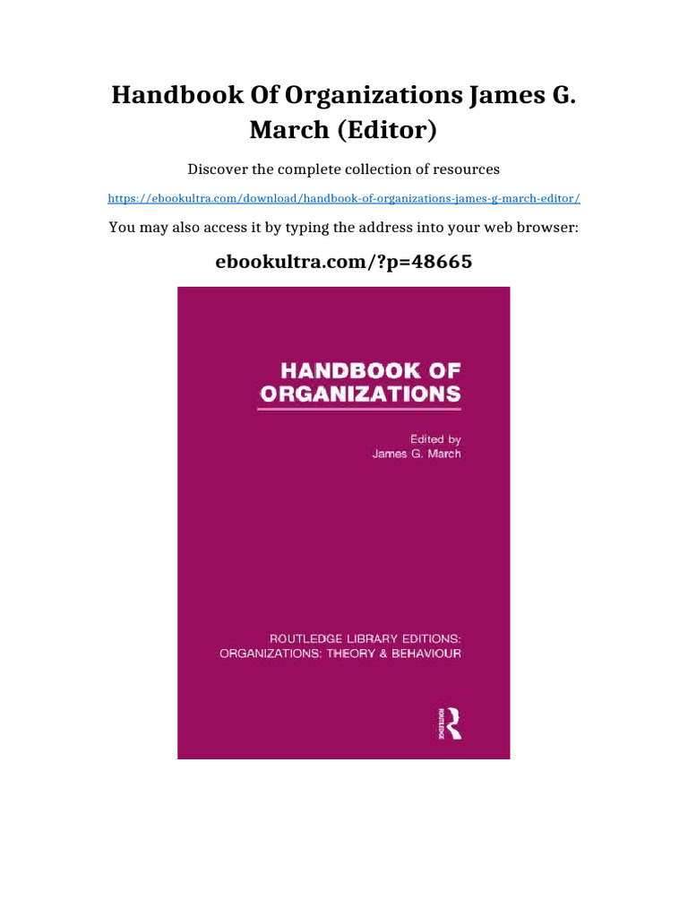 Handbook of Organizations James G. March (Editor) Latest PDF 2025 | PDF ...