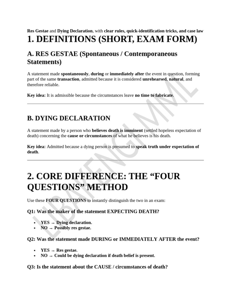 Res Gestae and Dying Declaration | PDF