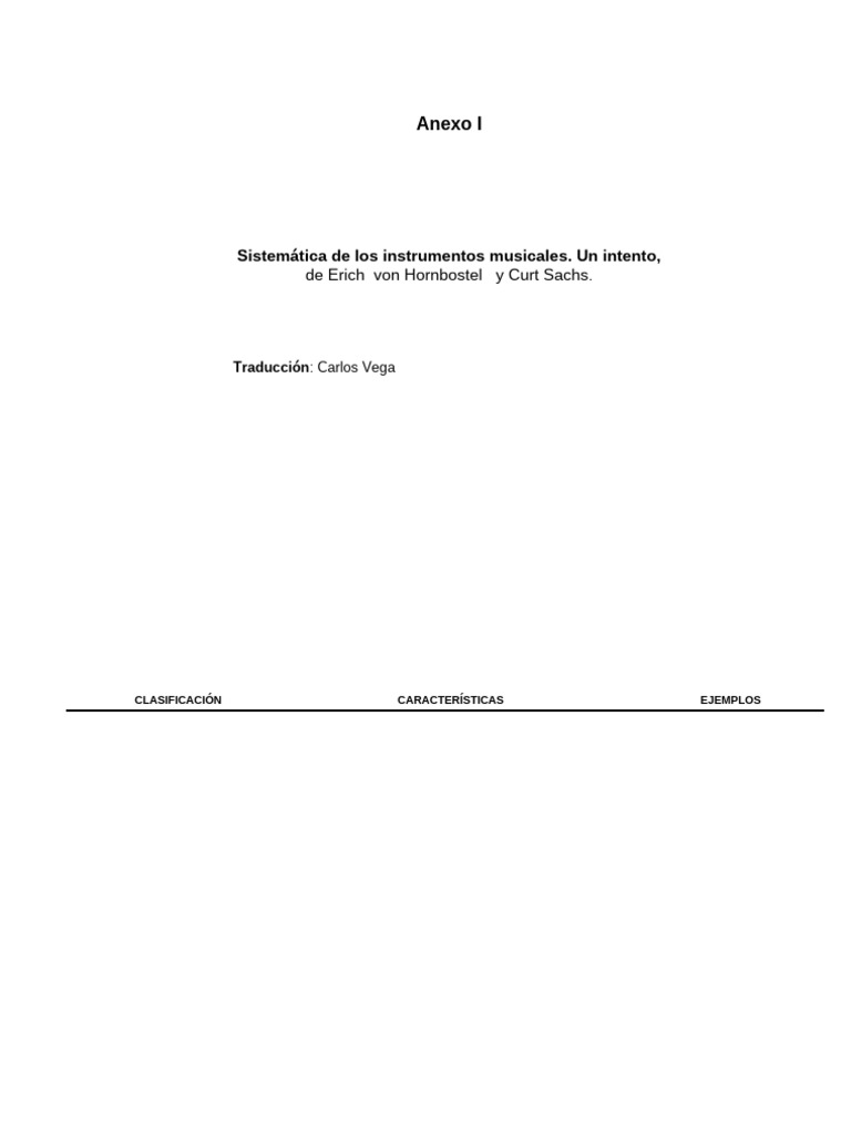 Anexo I Sistemática de Hornbostel y Sachs | PDF | Instrumentos de ...