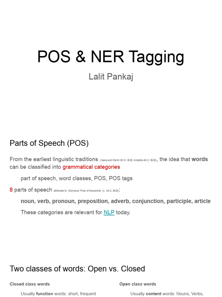 Pos & Ner Tagging | PDF | Part Of Speech | Word