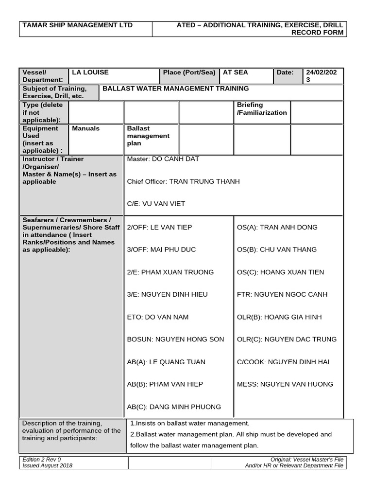 ATED-Additional Training Exercise | PDF | Vietnam | Water Transport