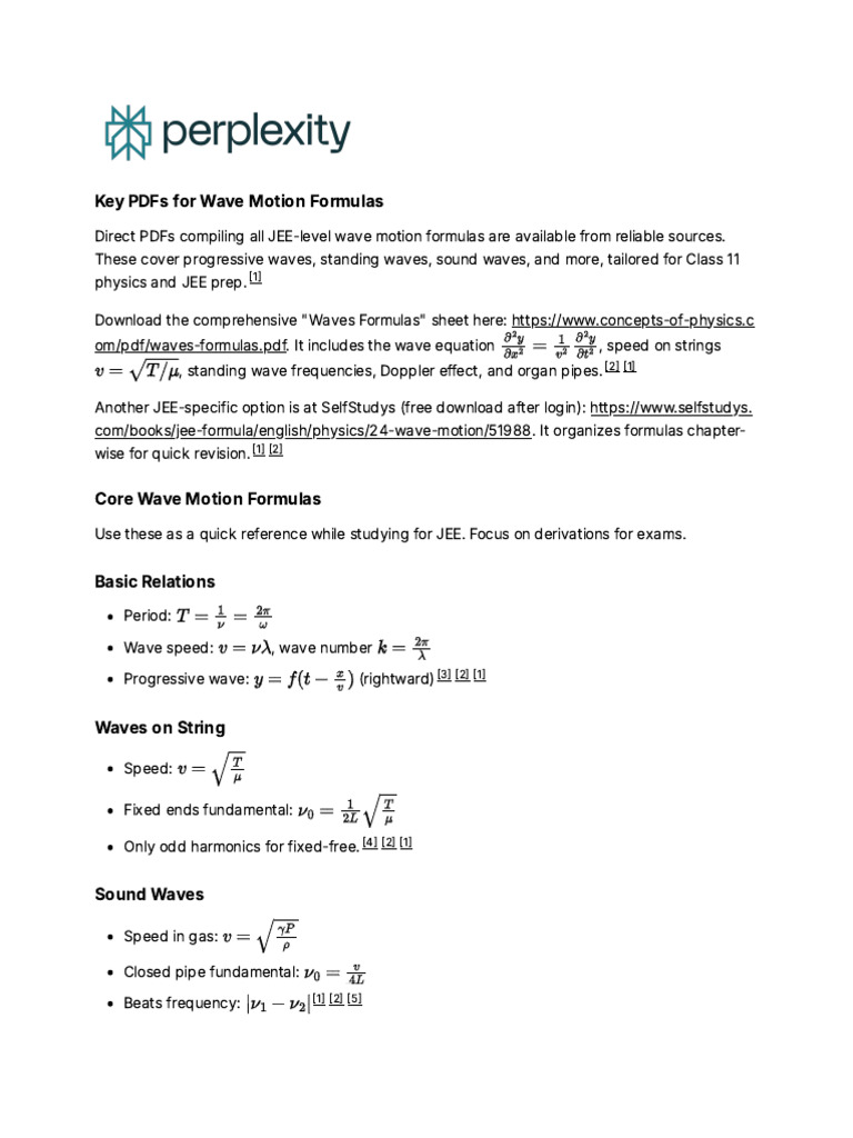 Key PDFs for Wave Motion Formulas | PDF