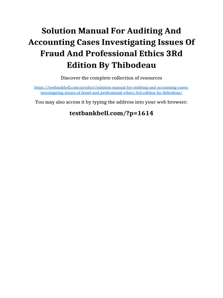 Solution Manual for Auditing and Accounting Cases Investigating Issues ...