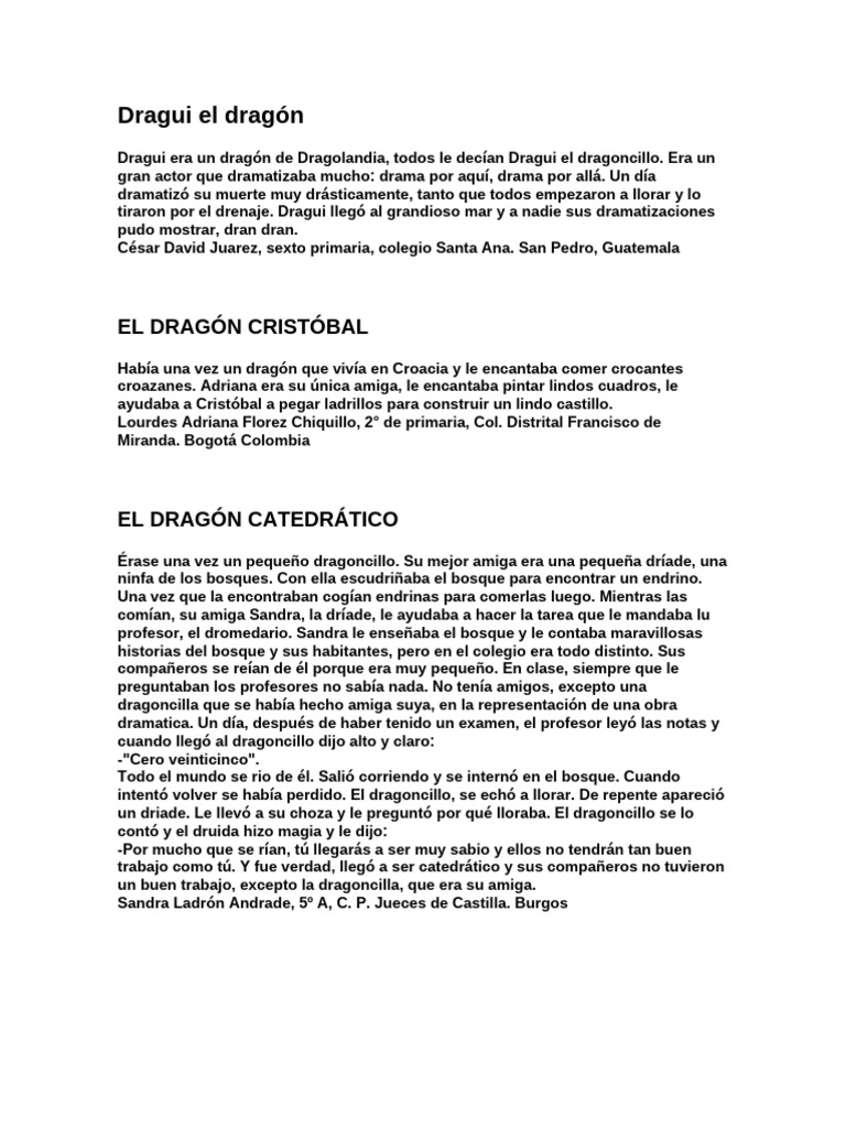 Dragui El Dragón Cuentos Cortos Con Sinfones DR | PDF