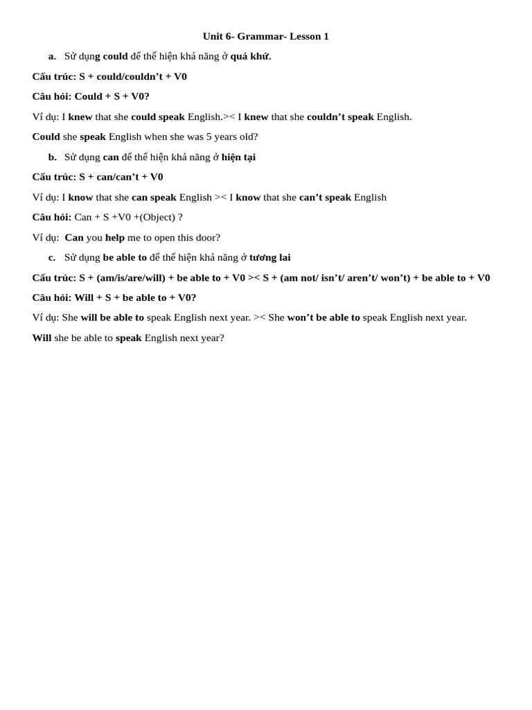 Unit 6- Grammar- Lesson 1 | PDF