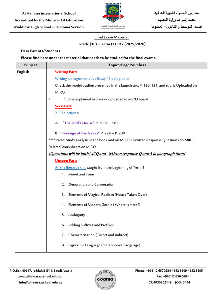 Grade 10 Final Exam Material 2 | PDF