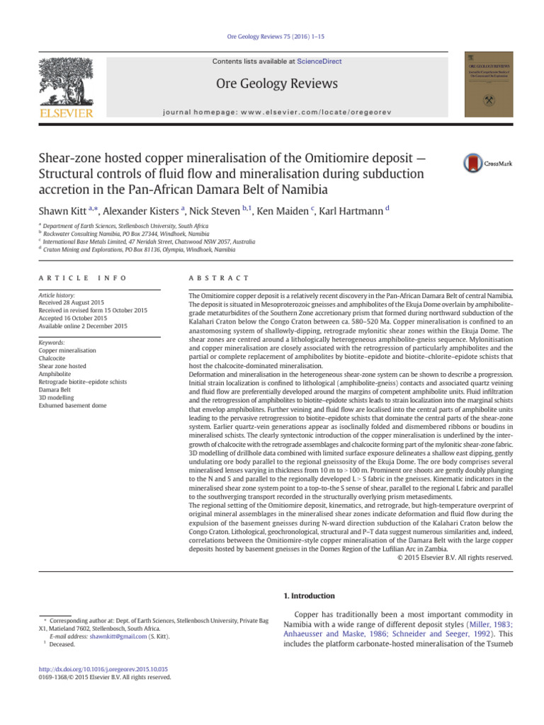 Shear-zone Hosted Copper Mineralisation of the Omitiomire Deposit ...