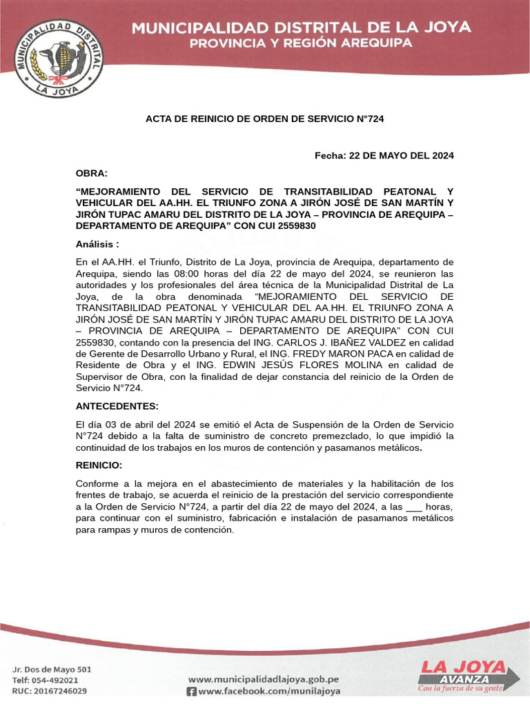 ACTA de Reinicio Jirones Joua | PDF