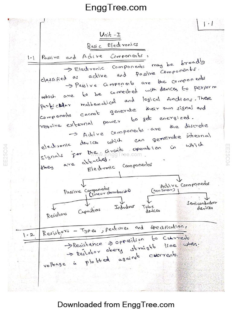 EE25C04 Basic Electronics and Electrical Engineering Lecture Notes 1 | PDF