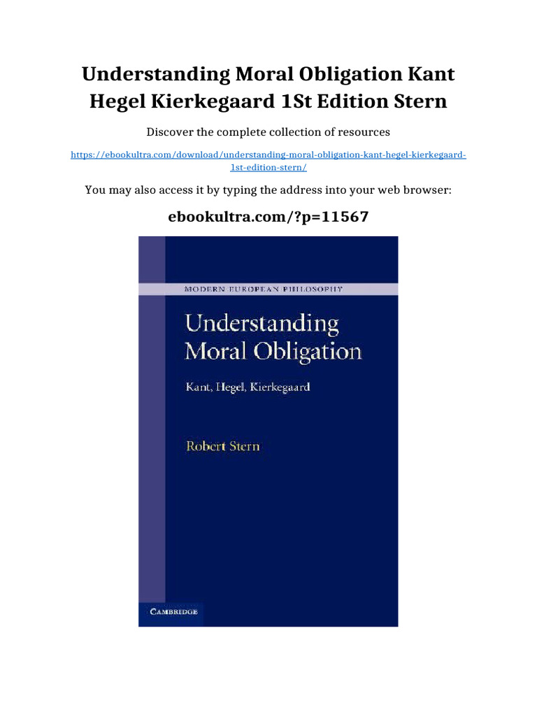Understanding moral obligation Kant Hegel Kierkegaard 1st Edition Stern ...