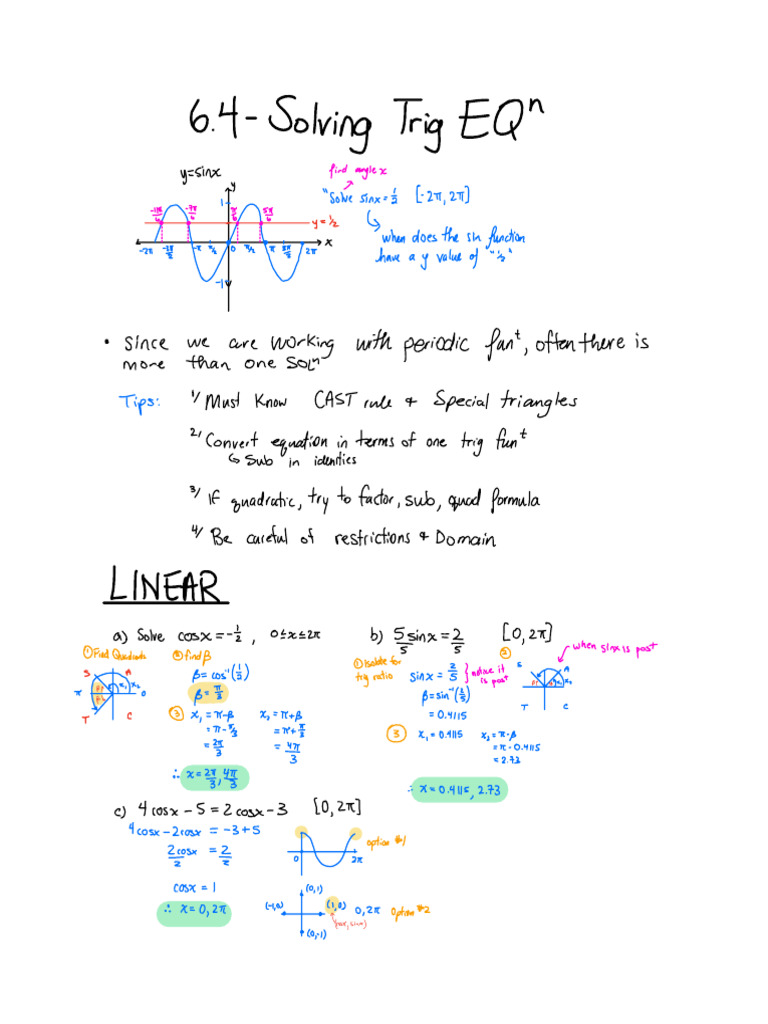 6.4 - Solving Trig Equations (Students) | PDF | Elementary Geometry ...