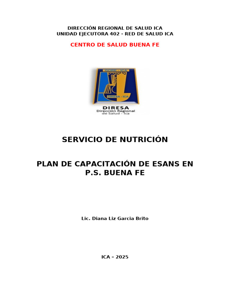 Plan de Capacitacion Personal de Salud | PDF | Nutrición | Dieta y ...