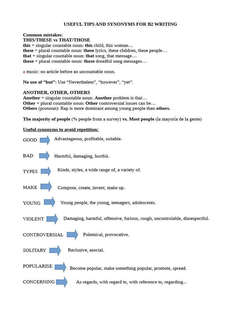 Useful Tips and Synonyms | PDF