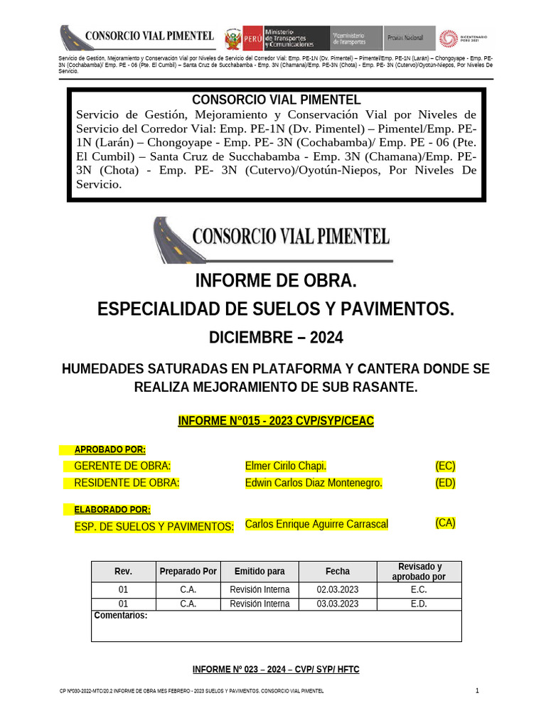 Inf N 015 Reporte de Humedades Transitabilidad | PDF