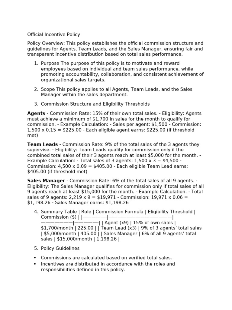 Sales Commission Breakdown | PDF | Incentive | Policy
