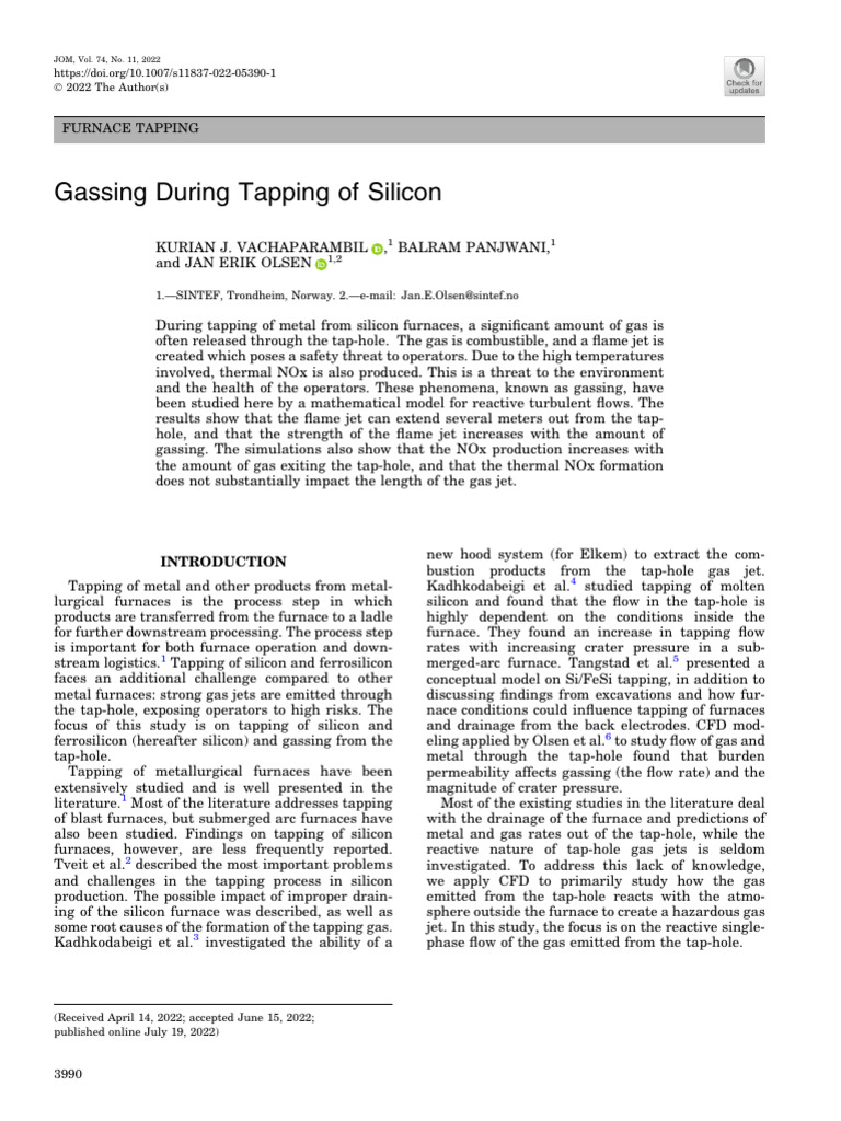 Gassing During Tapping of Silicon | PDF | Gases | Chemical Kinetics