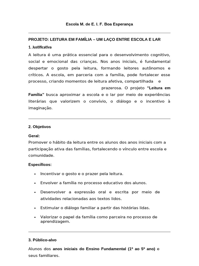 Projeto Envolvendo A Família | PDF | Escolas