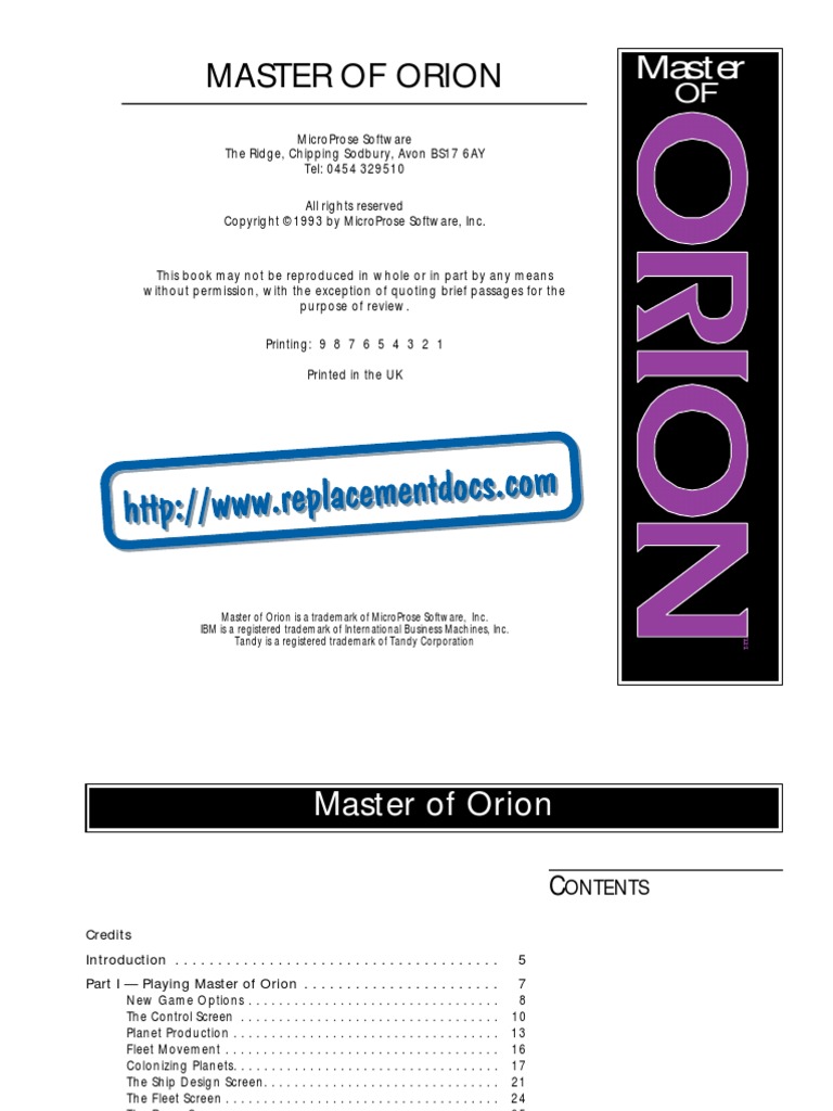 Master of Orion - Manual - PC | PDF | Ships | Nebula