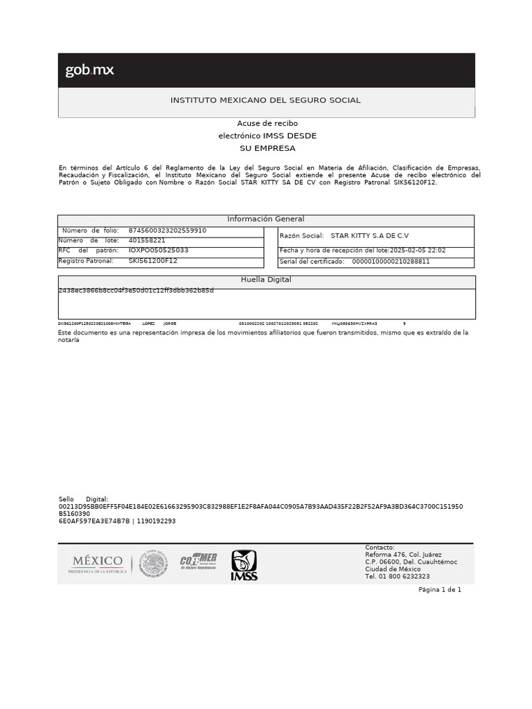 Acuse de Alta Imss Jorge Mixtega López | PDF