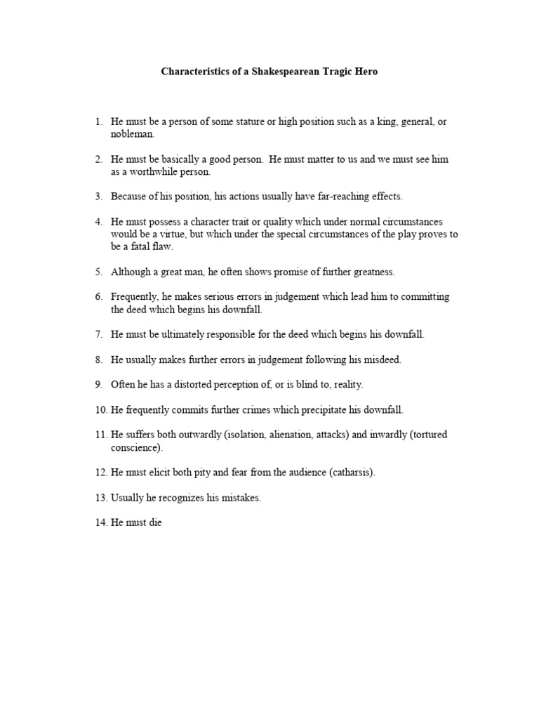 Characteristics of Shakespeares Tragic Hero | PDF