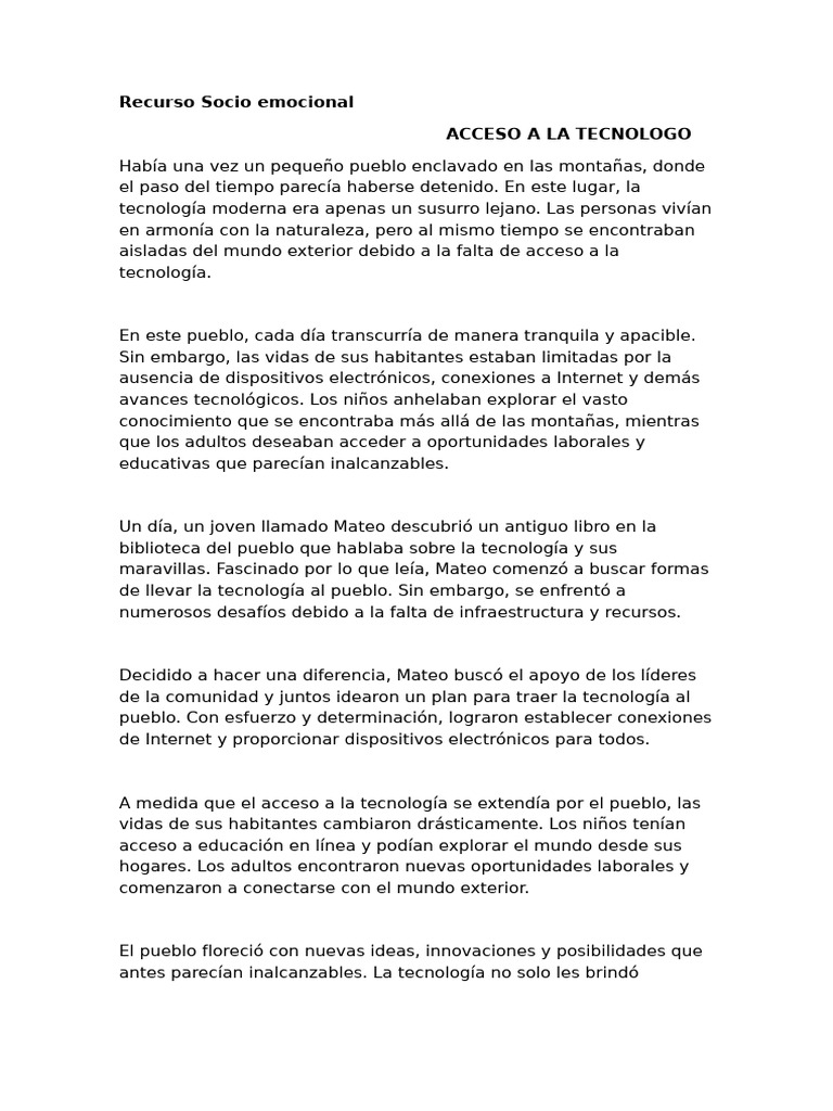 Cuento Sobre El Acceso A La Tecnología | PDF